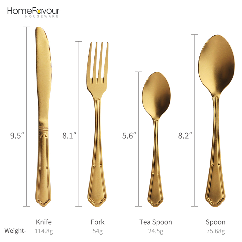 Retro matte gold flatware set - Homefavour