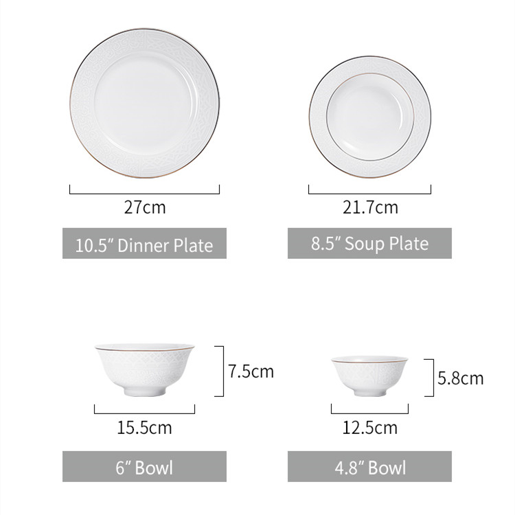 3D relirf white china ceramic porcelain dinner set - Homefavour
