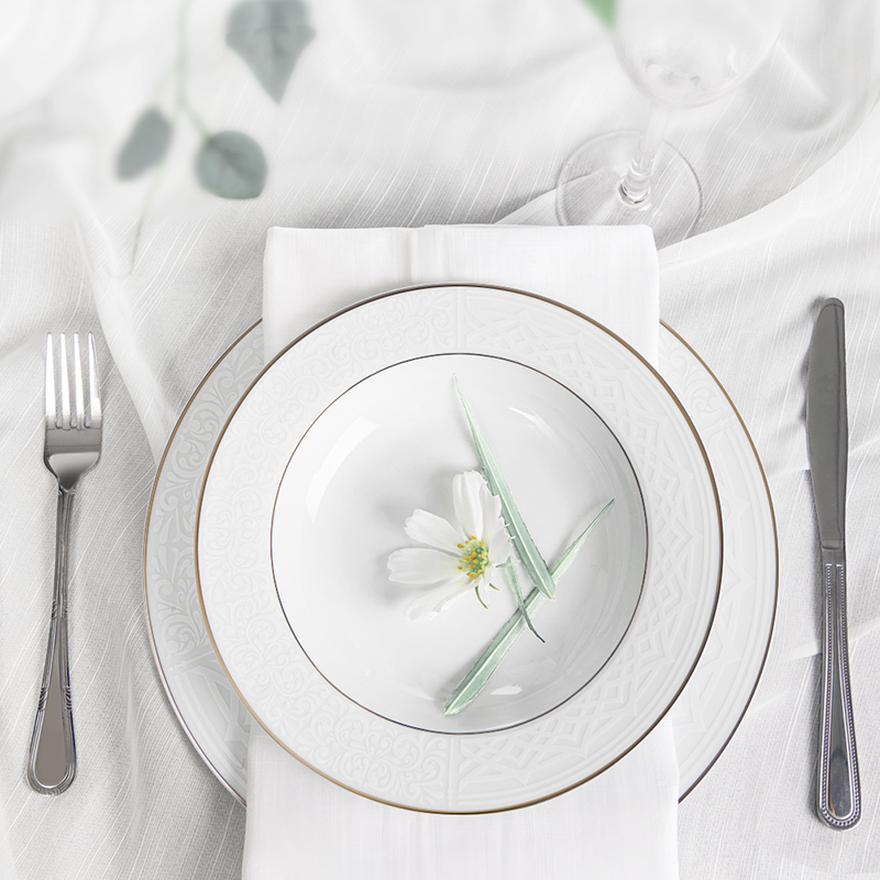 3D relirf white china ceramic porcelain dinner set - Homefavour