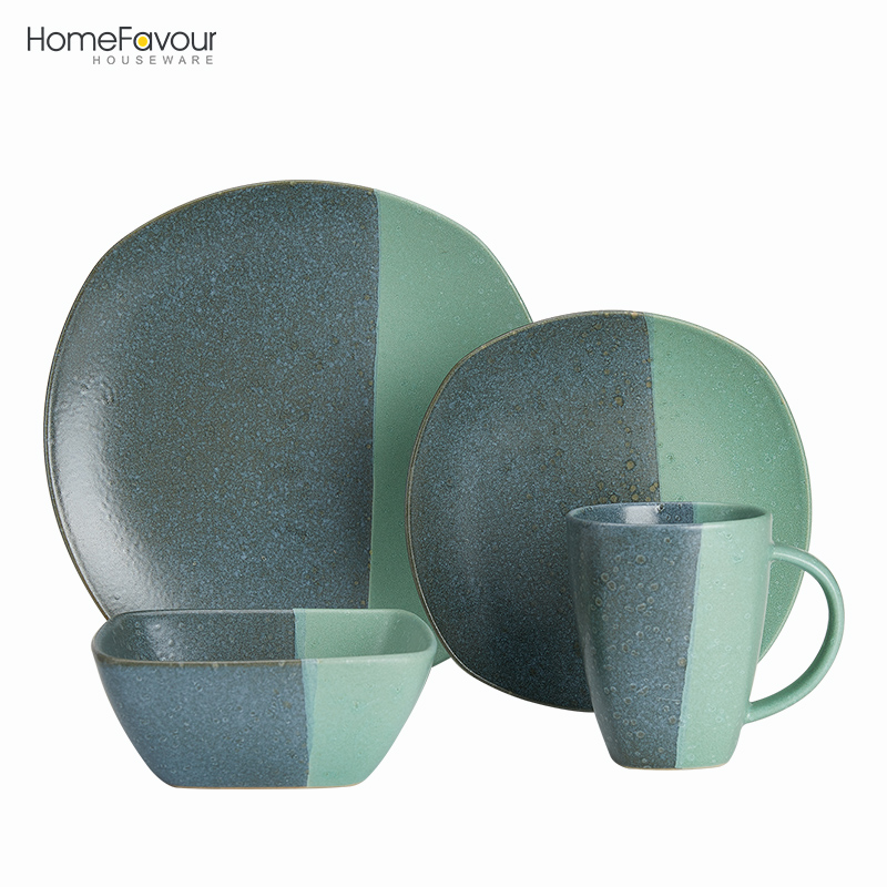 Reactive Glaze Dinnerware Set Service for 4, Green - Homefavour