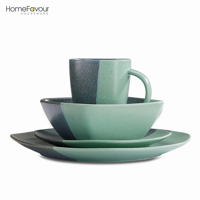 Reactive Glaze Dinnerware Set Service for 4, Green - Homefavour